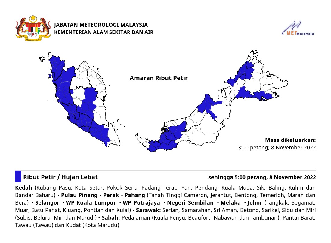 MetMalaysia keluar amaran ribut petir di tujuh negeri - UTUSAN SARAWAK