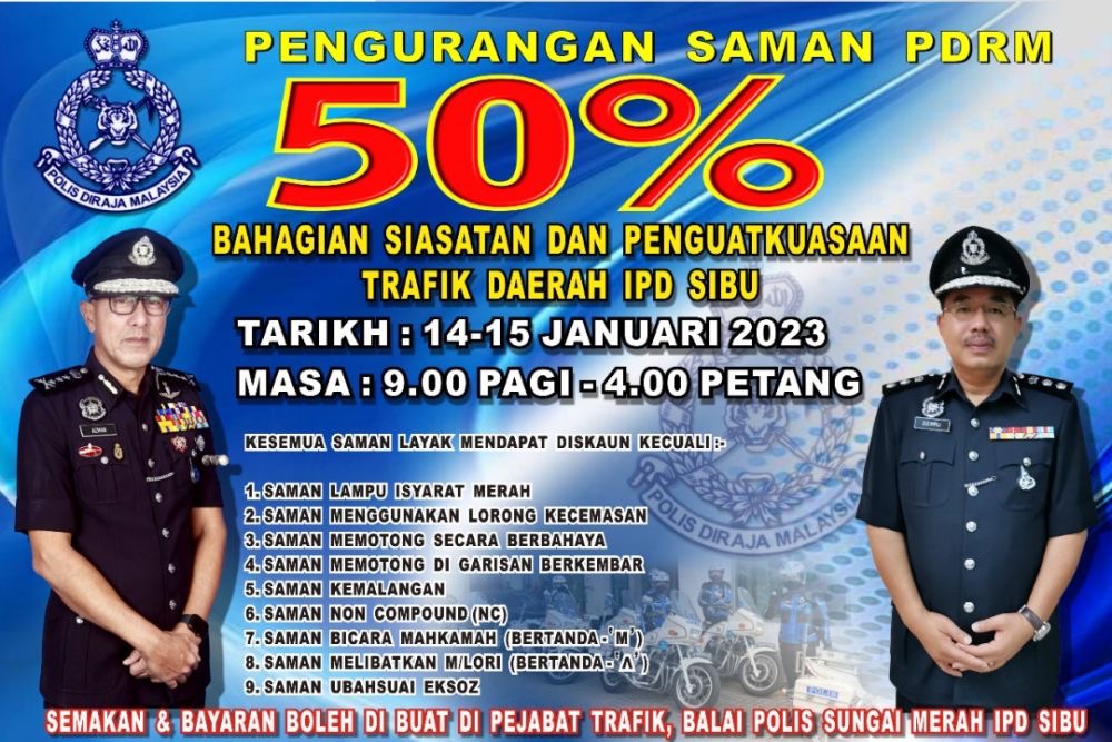 Polis Sibu tawar diskaun saman 50% - UTUSAN SARAWAK